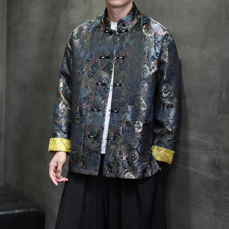 ・カテゴリ: 唐装・スタイル: 青春流行・主な素材: 绸缎・主面料成分: 氨纶・カラー展開: 黒色、红色、金色、藏青色・サイズ展開: M、L、XL、2XL、3XL、4XL、5XL・適用シーン: 休闲・適用対象: 大码・デザイン詳細: 拼色