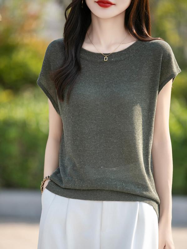 ・主な素材: 天絲（ライセル繊維）50%～70%・柄: 単色・厚み: 薄手・スタイル: 通勤・形状: ルーズフィット・袖丈: 3/4袖・ネックライン: クルーネック・着丈: 普通（50cm超～65cm以下）・カラー展開: ピンク、麻草グリー...