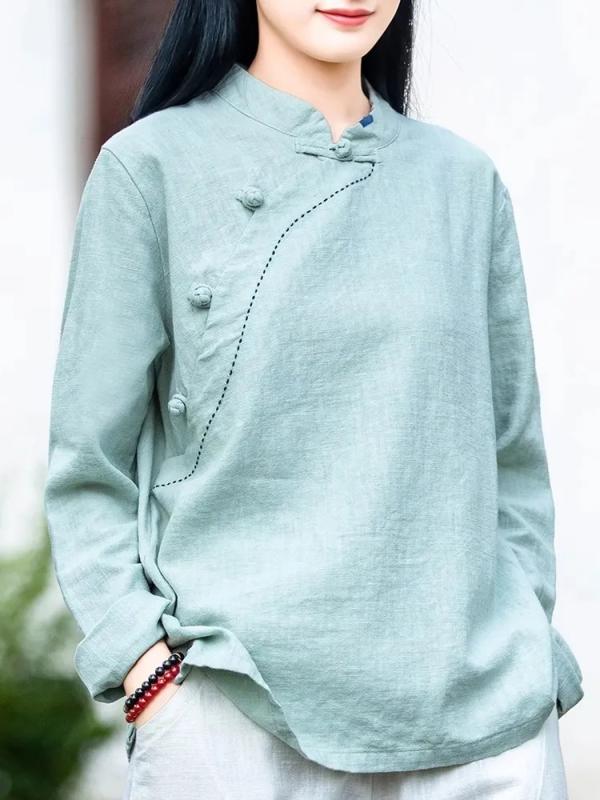・カテゴリ: Tシャツ・スタイル: 民族風・主な素材: 其他・ネックライン: 立領・袖丈: 長袖・袖型: 通常袖・フィット: ルーズフィット・衣長: 普通(50cm〜65cm)・カラー展開: 麻色、藏青色、豆緑色・サイズ展開: M、L、XL...