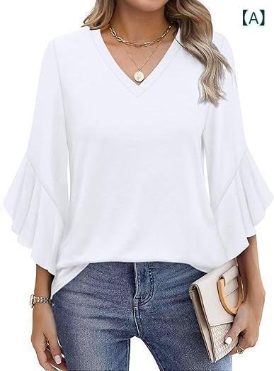 ・カテゴリ: Tシャツ・主な素材: ポリエステル90-95%、スパンデックス30%以下・柄: プリント・スタイル: 知性風・フィット: スリム・ネックライン: Vネック・袖丈: 七分袖・袖型: フレアスリーブ・カラー展開: ホワイト、ブラッ...