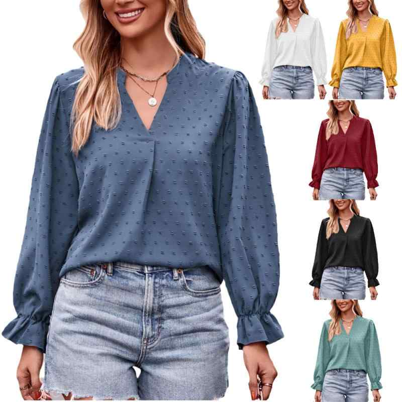 ・カテゴリ: Tシャツ・スタイル: 通勤・主な素材: ポリエステル95%以上・柄: 提花・ネックライン: Vネック・袖丈: 長袖・袖型: 傘袖・衣長: 普通・サイズ展開: S、M、L、XL、XXL・カラー展開: 霧ブルー、枣レッド、ジンジャ...