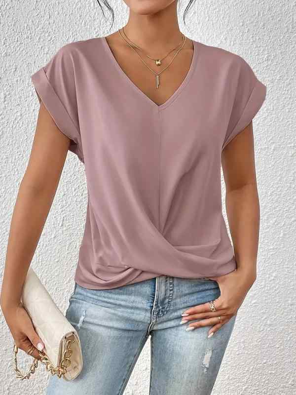 ・カテゴリ: Tシャツ・スタイル: 通勤風・主な素材: ポリエステル90-95%・柄: 無地・袖丈: 短袖・衣丈: 普通・ネックライン: Vネック・流行要素: プリーツ・フィット: ルーズ・カラー展開: ワインレッド、ブラウンレッド、ホワイ...