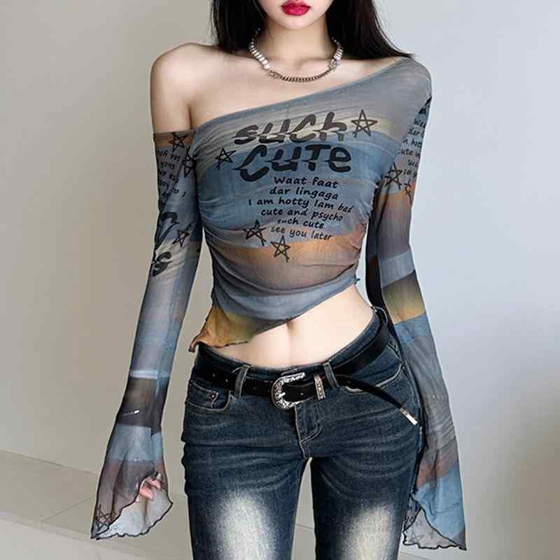 ・主な素材: ポリエステル90-95%・スタイル: 通勤風・カテゴリ: Tシャツ・袖丈: 長袖・柄: 印花・ネックライン: 斜め襟・フィット: スリム・丈: 短め・袖型: 標準・流行要素: メッシュ・カラー展開: 花柄・サイズ展開: S、M...