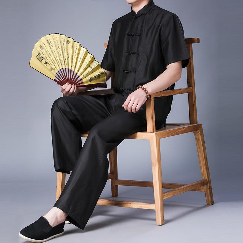 ・カテゴリ: 唐装・スタイル: 中国風・主な素材: 真絲100%・適用シーン: 日常・適用対象: 中年男性・ディテール: ボタン飾り・織り方: 梭織・カラー展開: A2半松緊褲,A2上衣,A2套装・サイズ展開: M,L,XL,XXL,XXXL