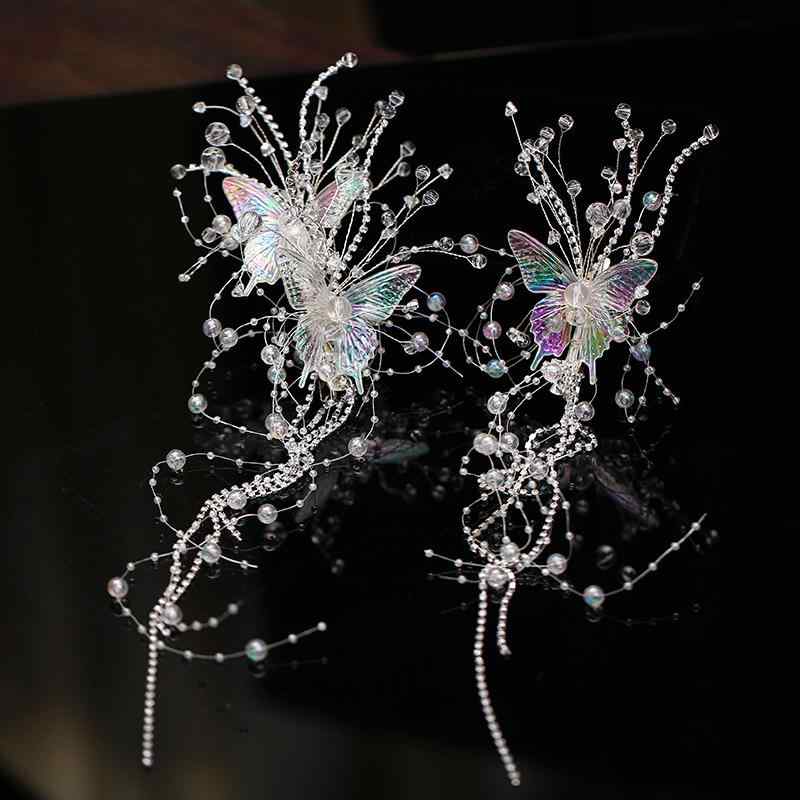 ・カテゴリ: 発飾・スタイル: プリンセス・スタイル分類: 個性・素材: 人造水晶・加工方法: 手作り・タイプ: ダックビルクリップ・カラー展開: 七彩バタフライ4本タッセルクリップ1個、七彩バタフライ4本タッセルクリップペア（2個）・対象...