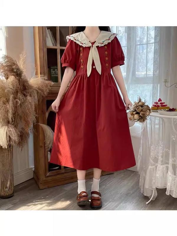 ワンピース レディース パフスリーブ 日系 かわいい 半袖 ミドル丈 フレアスカート 学生 カジュアル ガーリー 春夏 ふんわり 体型カバー・素材: ポリエステル100%・柄: 碎花・加工: パッチワーク・スタイル: プルオーバー・スカート...