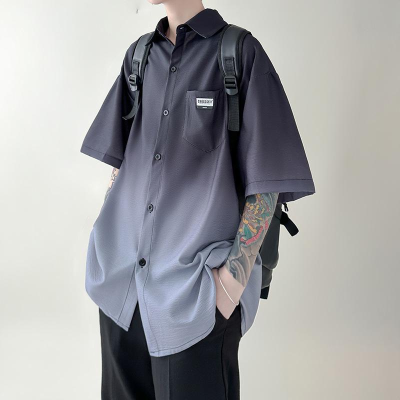 ・スタイル: 港風・対象年齢: 18-24歳・款式: 開衫・版型: 宽松・領型: 翻領・袖長: 短袖・柄: 単色・厚さ: 普通・主素材: ポリエステル100%・機能: ノーアイロン・対象シーン: 日常・カラー展開: ブラック、グリーン、ブル...