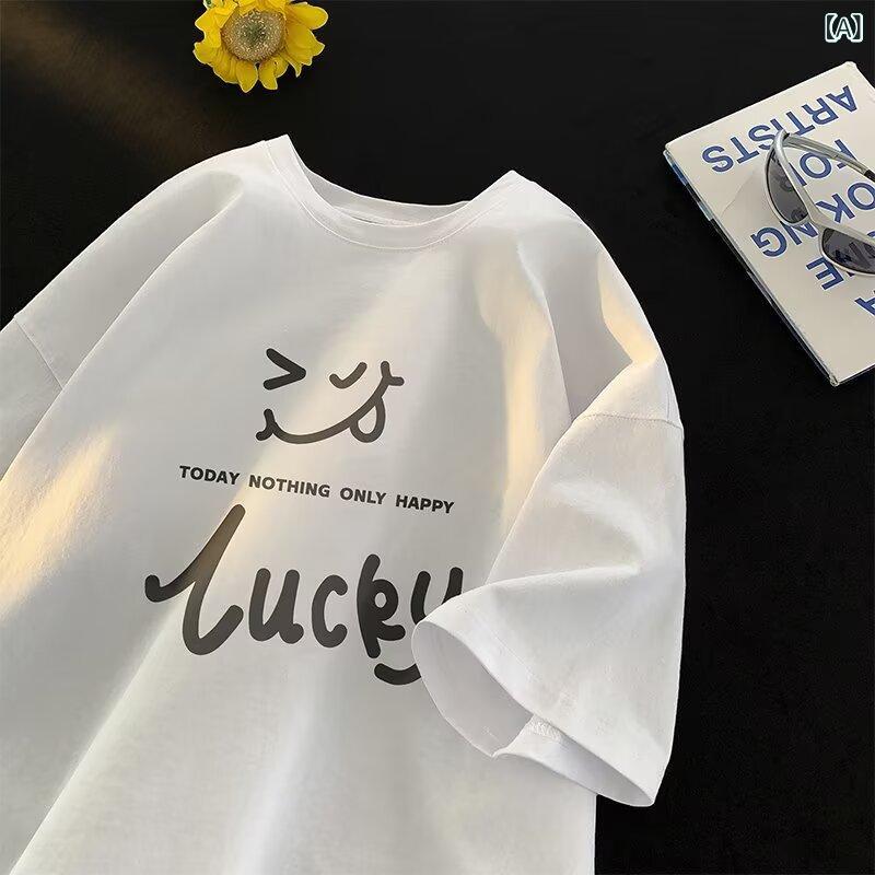 ・カテゴリ: Tシャツ・スタイル: カジュアル・主な素材: 綿96%以上・袖丈: 中袖・柄: 笑顔、幾何学パターン・カラー展開: 白色、深灰色、黒色、酒红色、杏色・サイズ展開: M、L、XL、XXL、XXXL、4XL、5XL