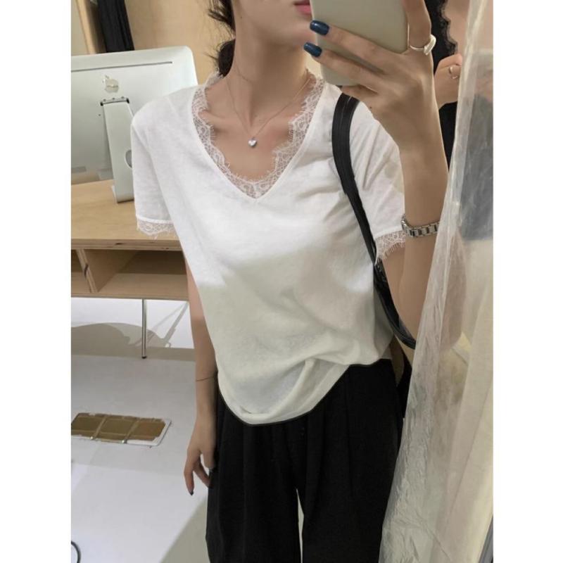 ・カテゴリ: Tシャツ・主な素材: 綿95%以上・柄: 無地・スタイル: カジュアル・袖丈: 短袖・衣丈: 普通・ネックライン: Vネック・袖型: 標準・流行要素: レース・フィット: ルーズ・カラー展開: 白色、灰色、黒色・サイズ展開: ...