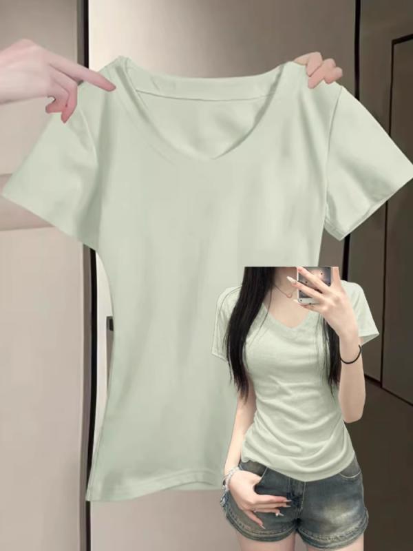 ・カテゴリ: Tシャツ・スタイル: 通勤風・主な素材: 綿95%以上、氨纶30%以下・袖丈: 短袖・ネックライン: Vネック・袖型: 標準・フィット: スリムフィット・丈: 中長丈(65cm超80cm以下)・柄: 無地・カラー展開: 薄荷緑...