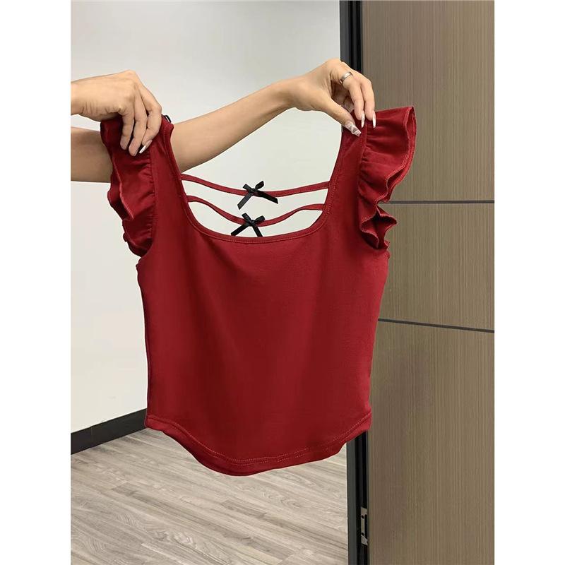 ・カラー展開: 酒红色・サイズ展開: S、M、L、XL・カテゴリ: Tシャツ
