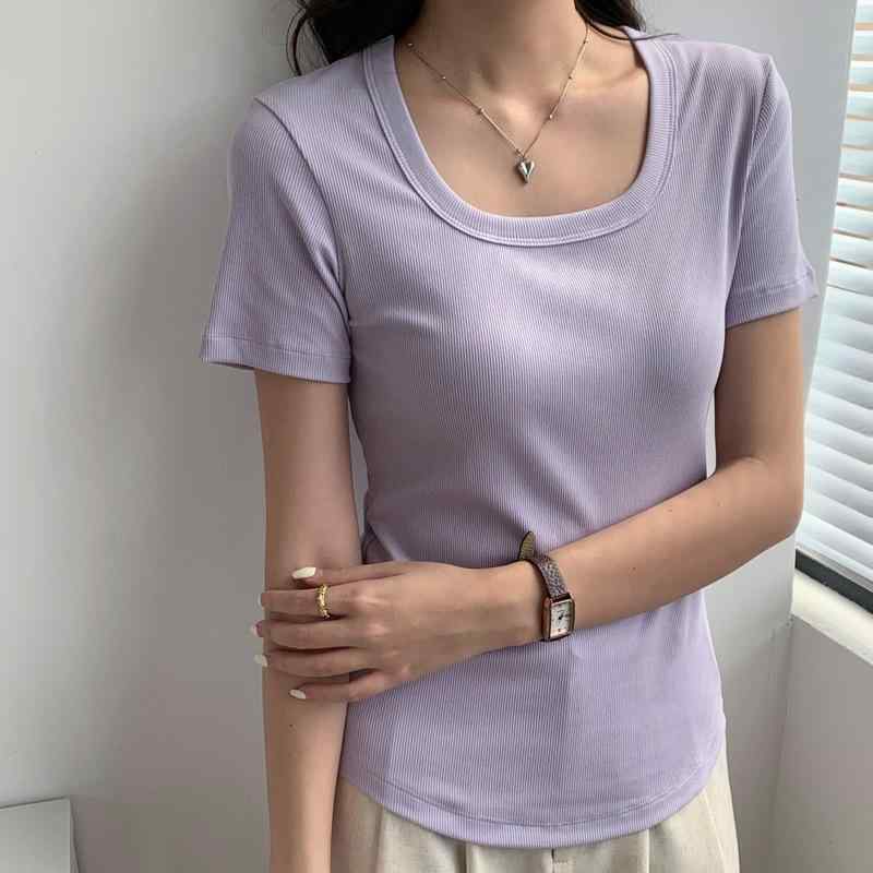 ・カテゴリ: Tシャツ・スタイル: 通勤風・主な素材: 綿・柄: 無地・ネックライン: スクエアネック・袖丈: 短袖・フィット: スリムフィット・丈: 短丈・カラー展開: ホワイト、ライトピーチ、ライトパープル、ブラック、ミルクアプリコット...