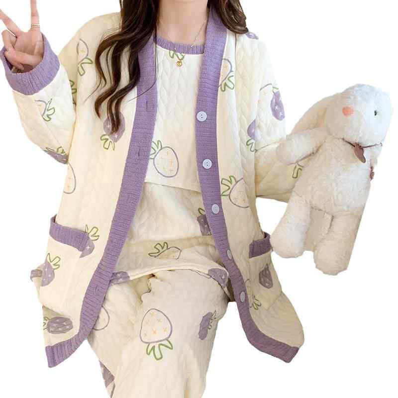 パジャマ レディース マタニティ 授乳服 3点セット パッド付き 秋冬 春秋 産後 妊婦用 ルームウェア ナイトウェア 入院着 部屋着 ゆったり 体型カバー 綿混素材 長袖 前開き 産前 産後 授乳用 パジャマセット・素材: 空気綿90%〜...