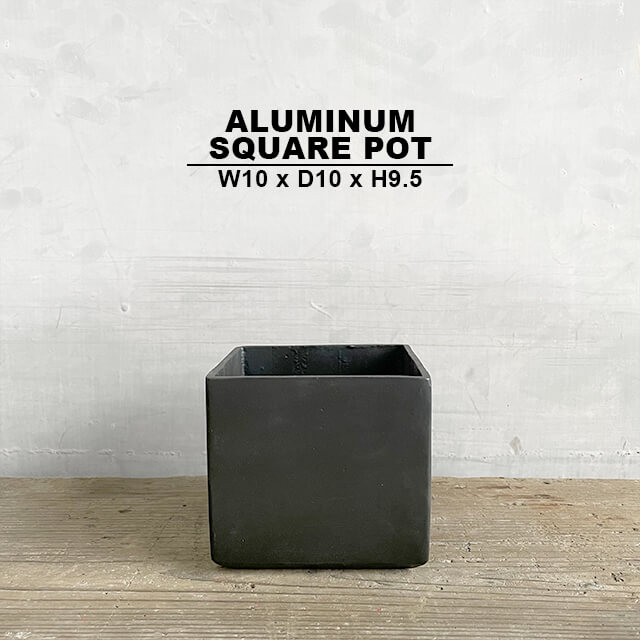 ■SPEC サイズ： 幅10cm角 高さ9.5cm 底穴0.9cm ※サイズには多少の誤差が生じます 素材： アルミニウム製 メーカー： Posh Living ラッピング対応：◯ アルミニウム製の四角型植木鉢です。 ブラックのマット感のあ...