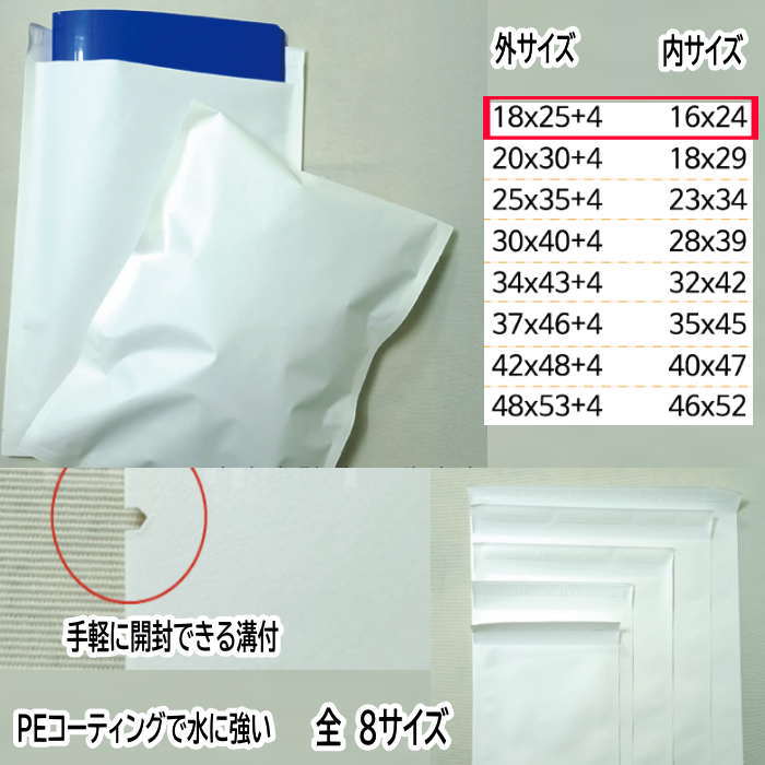 宅配袋（PEコーティングで水に強い　手で簡単に開封できる溝付）　白100枚　SET 18cm*25cm 　【こちらは予約商品です】 ※ご注文日より2週間前後でのお届けとなります。 配送日指定が選択できるようになっておりますが、指定はお受けで...