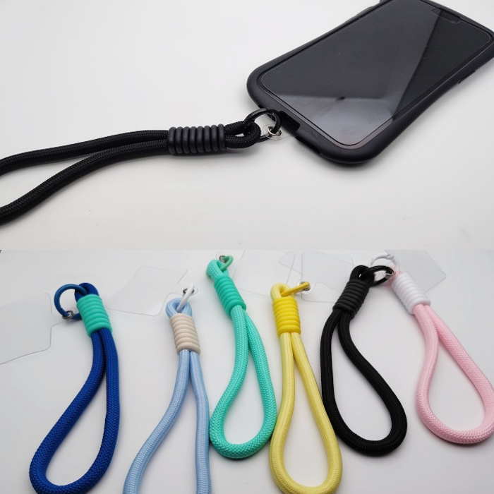 【カラー】ABCDEF 薄い透明ホルダーをスマホ本体とケースの間に挟むだけ♪カラフル可愛いお気に入りのハンドストラップに★ キーリングとしても◎