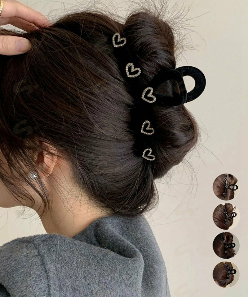 ■商品の特徴レディース 可愛い ヘアアクセサリー ハートモチーフ ワニクリップ まとめ髪 簡単 ヘア小物 オフィスカジュアル髪飾り上品な雰囲気を演出してくれるキュートでフェミニンなヘアクリップです ラインストーンハートのモチーフがアクセント...