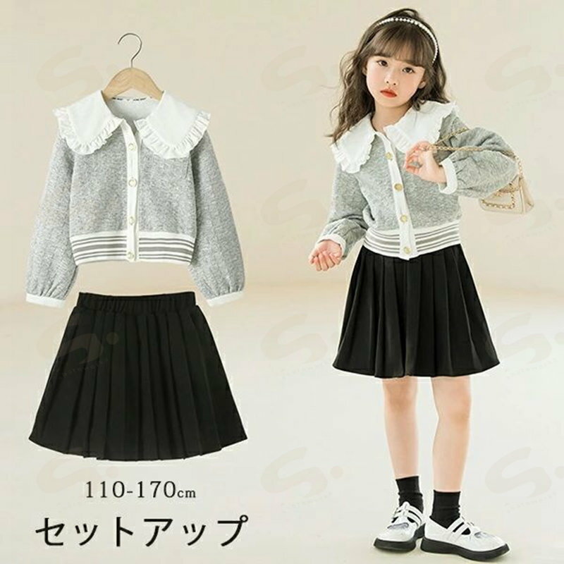 商品:キッズセットアップ 素材:ポリエステル カラー:写真ご参考 生産国:中国 セット内容：スカート＋トップス サイズ：110cm/120cm/130cm/140cm/150cm/160cm/170cm ※平置き採寸となりますので、2-3c...