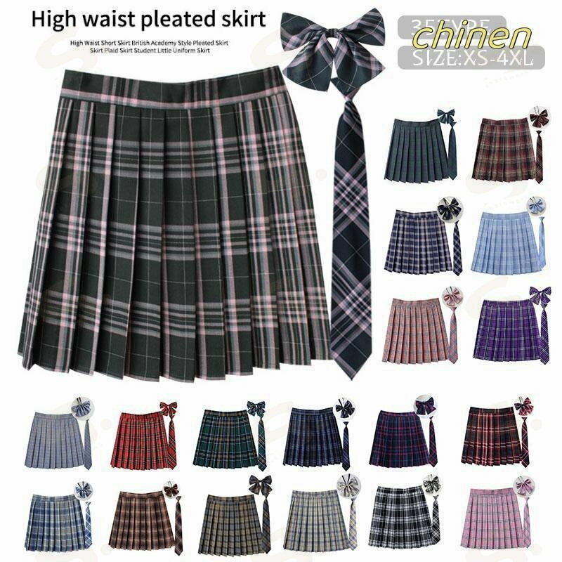 制服 学生制服スカート 3点セット 蝶結び+ネクタイ+スカート32タイプ チェック柄プリーツスカート(スクール・制服)　女子高生スカート レディース 高校生 お受験 結婚式 発表会 ジュニア フォーマル学生制服スカート 蝶結び付き チェック...