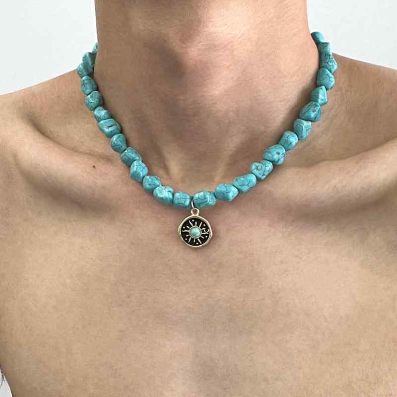 ペンダント ネックレス チョーカー アクセサリー 女性用 レディース 男性用 メンズ ターコイズ ブルー ゴールド コイン インディアン アンティーク ハード アクセント 個性的 普段使い デート イベント かわいい かっこいい アート シ...