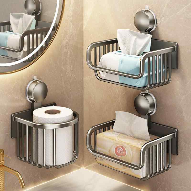 トイレットペーパーホルダー 吸盤式 壁掛け 穴あけ不要 ロールペーパー収納 ラック 浴室 洗面所 アルミ製 多用途トイレットペーパーホルダー 吸盤式 壁掛け 穴あけ不要 ロールペーパー収納 ラック 浴室 洗面所 アルミ製 多用途