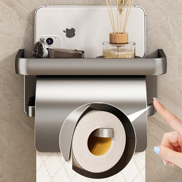 トイレットペーパーホルダー レディース メンズ バスルーム 壁掛け式 防水カバー付き ティッシュケース 棚付き アルミ合金 浴室 洗面所 収納 雑貨 ガンメタル ブラック シルバートイレットペーパーホルダー レディース メンズ バスルーム ...
