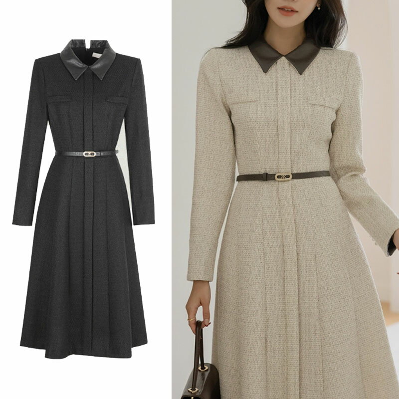 商品名 LEATHER BI-COLOR A-LINE WOOL TWEED ONE-PIECE (+BELT) 素材 POLYESTER 96% + WOOL 4% 注意事項 ●送料無料/関税別途発生についてご理解の上、ご注文お願いします...