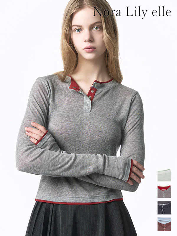 - Nora Lily - 「elle」Double-Layer Bicolor Henley Top - 商品説明文 - 程よく透け感のある素材とコンパクトな丈感が、 スタイリングに軽さと抜けを与えます。 フロントのヘンリーネックが、 シ...