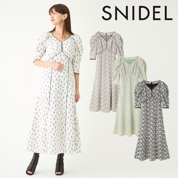 【SUMMER SALE30%OFF】 スナイデル SNIDEL 23春夏 sustainableバリエプリントワンピース ワンピース 半袖 ロング丈 総柄 パイピング swfo231047の ...