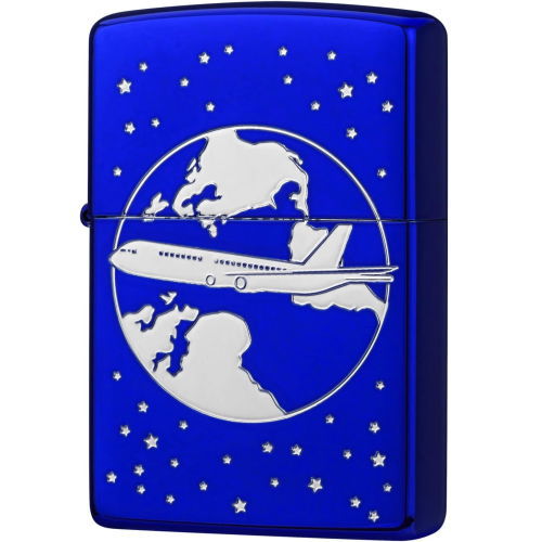 ジッポー ジャンボジェット（B） レギュラーモデル ■エッチング彫刻　銀差し　イオンブルー ■裏面無地 ■ジッポー専用紙箱入り この商品はメール便発送可能です。