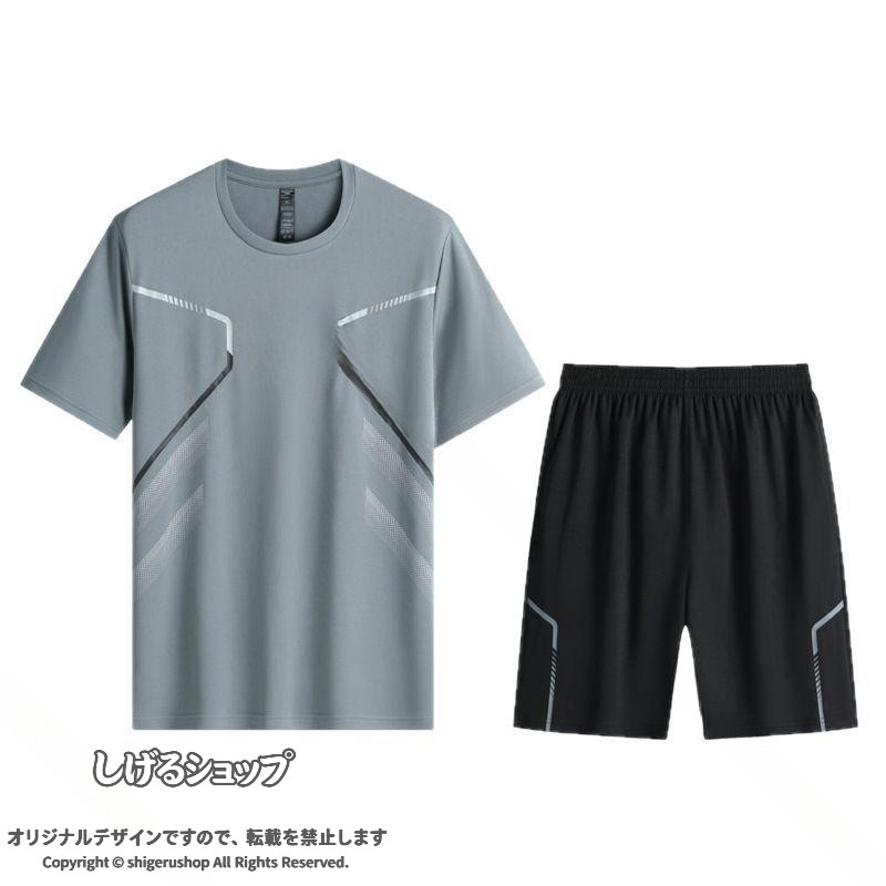 .スポーツウェア メンズ レディース 上下セット 半袖 接触冷感 トレーニングウェア ランニングウェア 速乾 ジム アウトドア ポリエステル ブラック グレー ホワイト レッド ブルー グリーン M L XL 2XL 3XL 4XL 5XL...