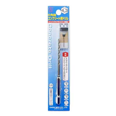 商品説明サイズ4.3mm全長 110mm溝長42mmチャック径6.35mm6角軸(6.35mm)仕上でインパクトドライバーにワンタッチで装着でき、コンクリート用ドリルとして手軽にご使用いただけます。プラグアンカー・ノープラグビスの下穴に最適...