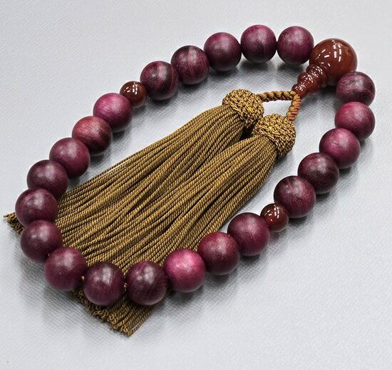 親玉：瑪瑙：約 16 mm 主玉：パープルハート：約 13 mm 天玉：瑪瑙：約 10 mm 正絹頭房（濃茶） 桐箱入り 男性用の片手(略式)数珠。どの宗派の方でもお使い頂けます。 ※細心の注意を払って撮影しておりますが、実物の色合いや模様...