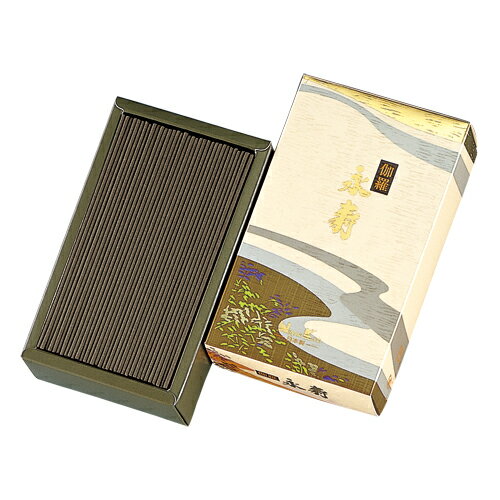 煙の量：やや少ない お香サイズ：約140mm 商品サイズ:高さ約162mm×幅約100mm×奥行約42mm 箱含む重量:約260g 内容量:約170g 燃焼時間:約25分(立てた場合) 主原料:タブ粉、伽羅、香料 製造元：株式会社 日本香堂...