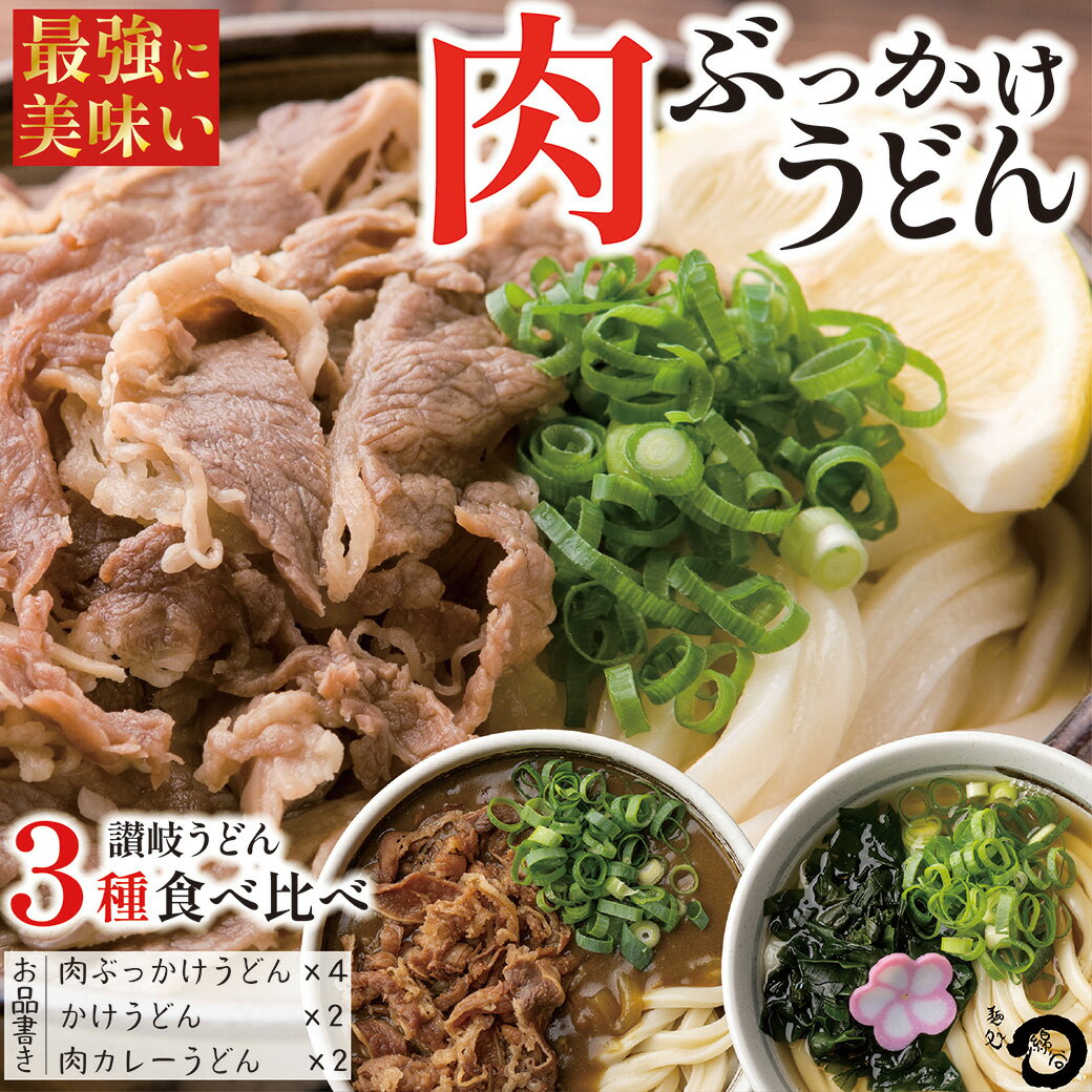 最強肉ぶっかけ！讃岐うどん食べ比べギフト 3種食べ比べセット 8人前 さぬきうどん 肉ぶっかけうどん×4 肉カレーうどん×2 かけうどん×2 カレーうどん 香川県 高級うどん 饂飩 うどん 産地直送 プレゼント お取り寄せグルメ 綿谷 わた...