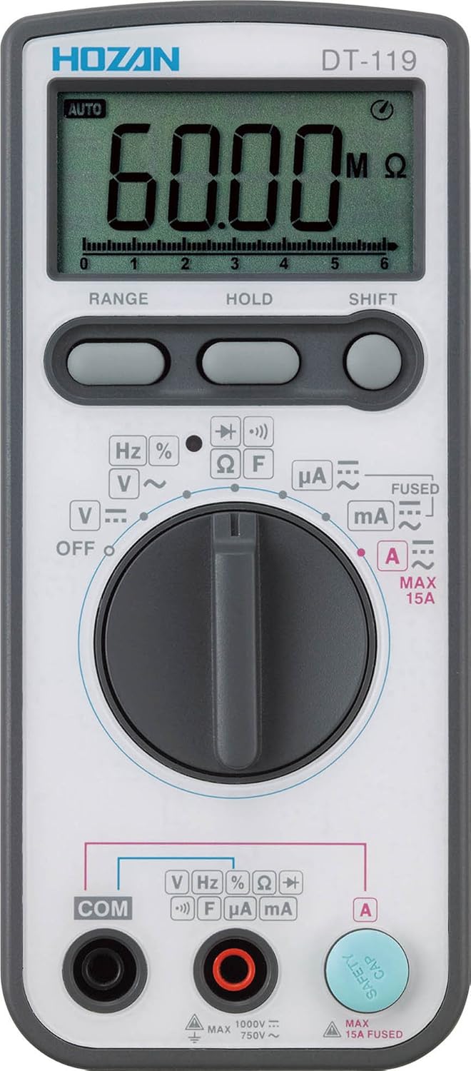 最大表示：6000カウントサンプルレート：数値 3回/秒、バーグラフ 30回/秒電源：単3（R6P）電池×2（付属）電池寿命：約400時間オートパワーオフ：16分