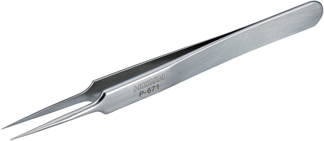 【職人の技が生み出す精密ピンセットの最高峰】P-671 ピンセットは、熟練した職人のみが製造を担当する精密ピンセットの中でも最高峰の一本です。先端の仕上げには一切の妥協がなく、極細かつ超精密な0.15mmの先端が、微細なパーツを確実にキャッ...