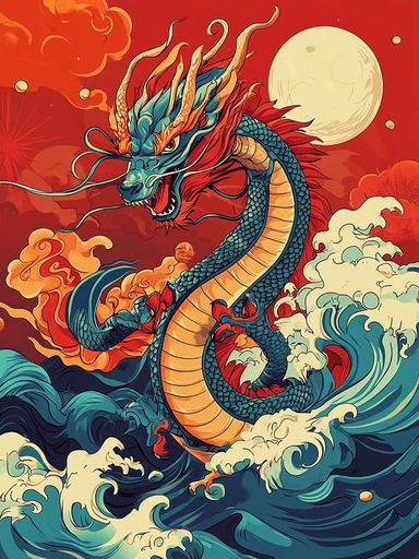 【美しいダイヤモンドアート】海の波から雄大なドラゴンが現れ、体はコイル状で力強い。 青と金が混ざり合ったドラゴンの鱗がきらめき、上の満月の光を反射します。 口から炎が爆発し、その計り知れない強さと燃えるような精神を象徴しています。 乱流の波...