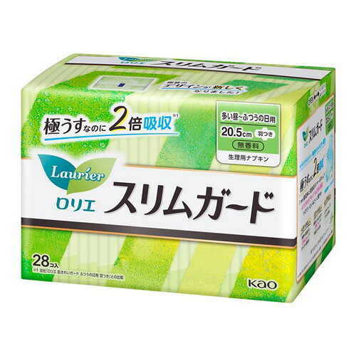 【ロリエ スリムガード 多い昼～ふつうの日用 羽つき 28コ入の商品詳細】 瞬間吸収のロリエ 極うすなのに頼れる2倍吸収※1 ベタつき、ゴワつき、ムレなしへ 独自のストレスフリー設計 ●表面の液残りを20％カット※2さらさら長続き ●表面の...