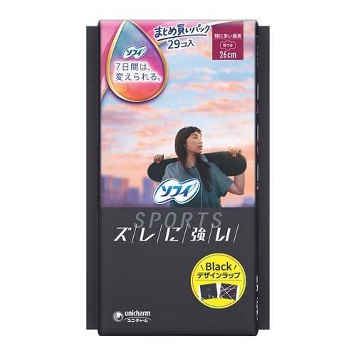 【ソフィ SPORTS260羽つきの商品詳細】 ズレに強い Blackデザインラップ 動きモレ0（ゼロ）へ こだわり1　「動きモレ0（ゼロ）へ」 高密度の3Dフィット吸収体が多量に吸収し、多い日でも安心です。 動きズレ0（ゼロ）へ こだわり...