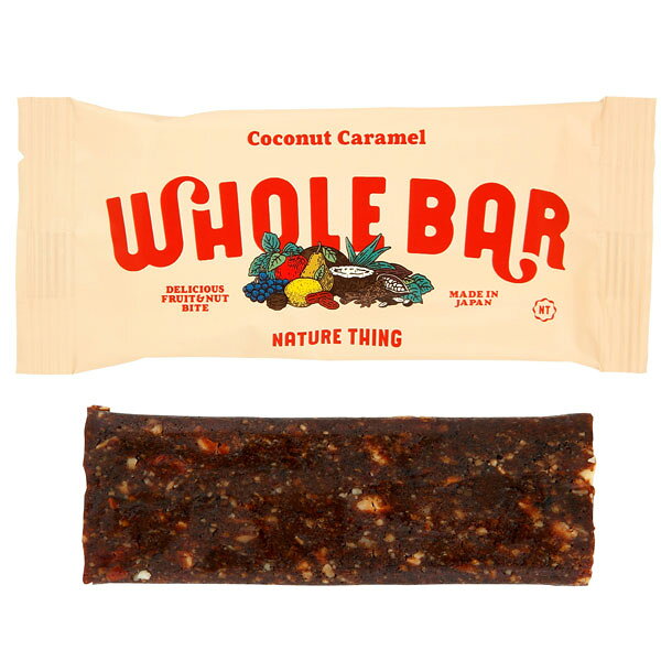 ココナッツのやさしい甘さ広がるフルーツバーWHOLE BARは、いつでもどこでも素材を丸ごと味わえるフルーツバーです。デーツをベースに、アーモンドクラッシュやアーモンドペースト、ココナッツミルクパウダー、ココナッツシュガーを使用しました。ク...