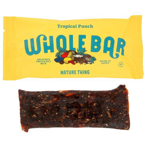 南国果実のおいしさを閉じ込めたフルーツバーWHOLE BARは、いつでもどこでも素材を丸ごと味わえるフルーツバーです。デーツをベースに、ドライパイナップルやドライマンゴー、アーモンドクラッシュ、アーモンドペーストを使用しました。トロピカルフ...