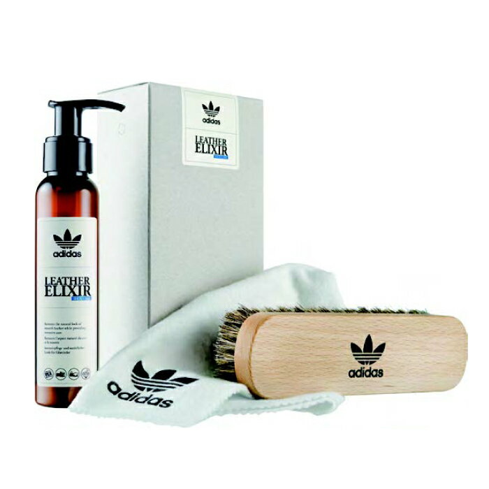 【ブランド】 アディダス 【商品名】 レザーエリクサー 【セット内容】 レザーエリクサー 90ml ネルクロス 馬毛ブラシ 【対象素材】 スムースレザー 【対象製品】 靴 【ケース】 紙製箱 16.6cm(H) × 9.1cm(W) × 5...