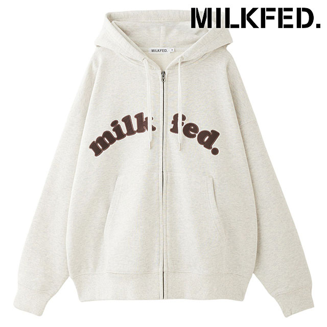 [ ブランド ] ミルクフェド　MILKFED [ ジャンル ] フルジップパーカー／スウェット／フーディー [ 素　 材 ] 本体：綿100％ リブ：綿97％／ポリウレタン3％ サテン部分：ポリエステル100％ 刺繍部分：ポリエステル10...