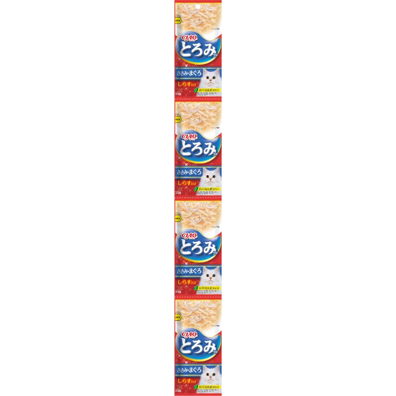 便利な使いきりサイズで、いつもよりちょっと贅沢な食事に。 まぐろとささみをベースに、しらすをトッピング。 かつおだしを使用したとろみスープ仕立て。 生産地：タイ ＜原材料＞ 鶏肉(ささみ)、まぐろ、しらす、かつお節エキス、糖類(オリゴ糖等)...