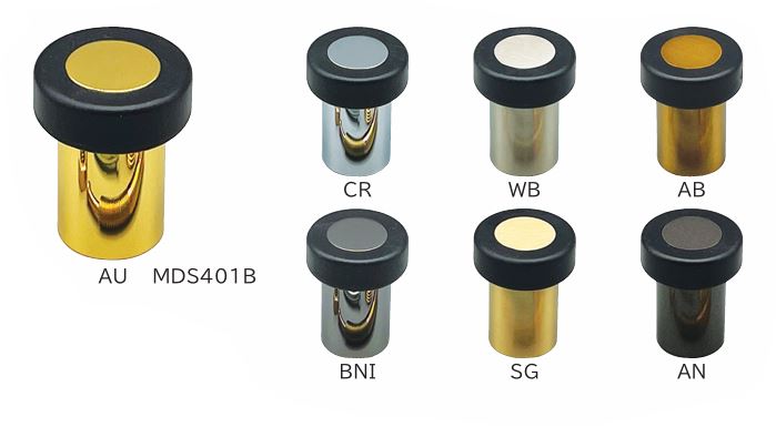 【付属品】 MDS-401用 ●コンクリート用／C8×50アンカー ●木質用／ ナベAタッピング 6×40 真鍮座金 材質： 本体／真鍮 戸当り部／PVC（ポリ塩化ビフェニール） フック・受座／真鍮 （CR、WBのみステンレス）