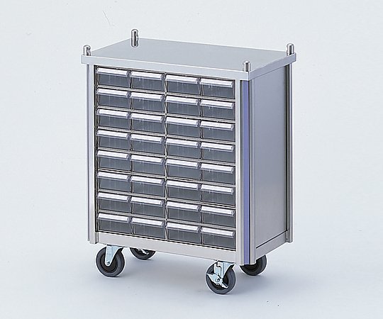 ●材質：本体／ステンレス（TFE443CT）、引出し／PS（ポリスチレン）●キャスター：φ100*mm*（対角ストッパー付き）●引出し有効内寸法：110×207×57*mm*●引出し仕切板セット可能数：3枚●引出しは仕切板で分割することがで...