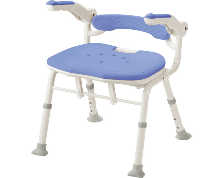 商品の仕様●サイズ／幅46×奥行41〜47.5×高さ53〜63cm、折りたたみ時：奥行29×高さ78〜88.5cm、座面：幅41×奥行33cm、座面高：32〜42cm（6段階／2cm）、肘掛内寸：37cm●重さ／約4.0kg●材質／座面・背...