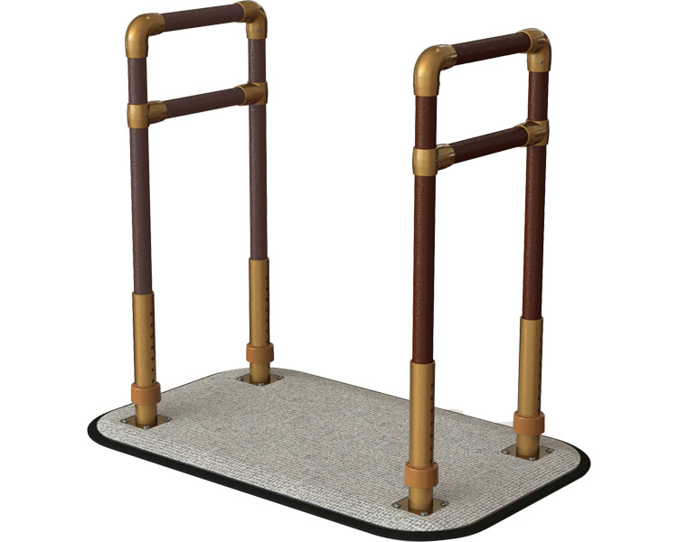 商品の仕様●サイズ／幅79.5×奥行49.5×高さ71〜85cm●重さ／約23kg●材質／手すり部：ステンレス鋼管厚肉被膜、ベース：ステンレス、マット：塩ビ、ジョイント：アルミダイキャスト●耐荷重／100kg●付属品／ベース用マット●生産国...