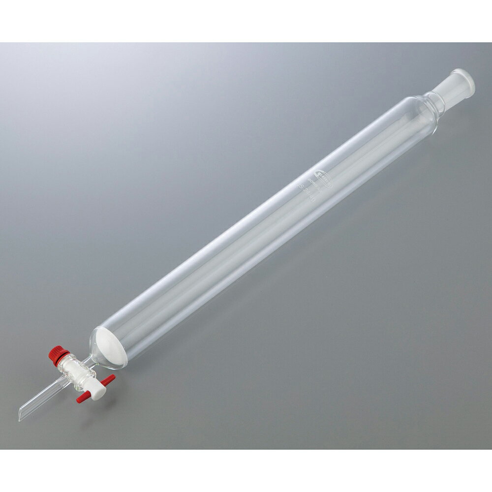 クロマトグラフ管（フィルター付き摺合有り） 221.477.03 Glassco■特徴■●口径の太いタイプです。■仕様■●摺合：24/40●サイズ（mm）：φ40×457●★入数：1個●材質：本体／硼珪酸ガラス3.3、コック／PTFE
